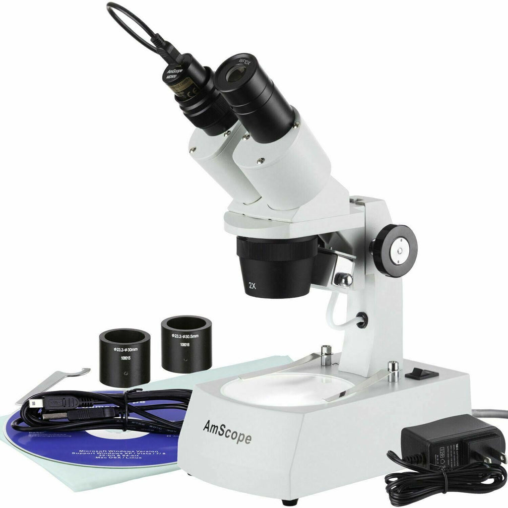 10X-60X Compact Multi-Lens Stereo Microscope with Angled Head, Metal T ...