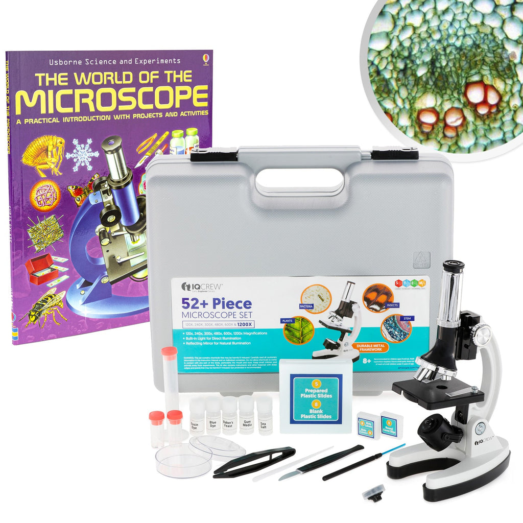 IQCrew By AmScope 1200X Magnification 52-pcs Kids Beginner Compound Mi ...