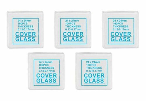 AmScope 5-Pack of 100 Microscope Square Coverslip Glass Slides 24mm x ...