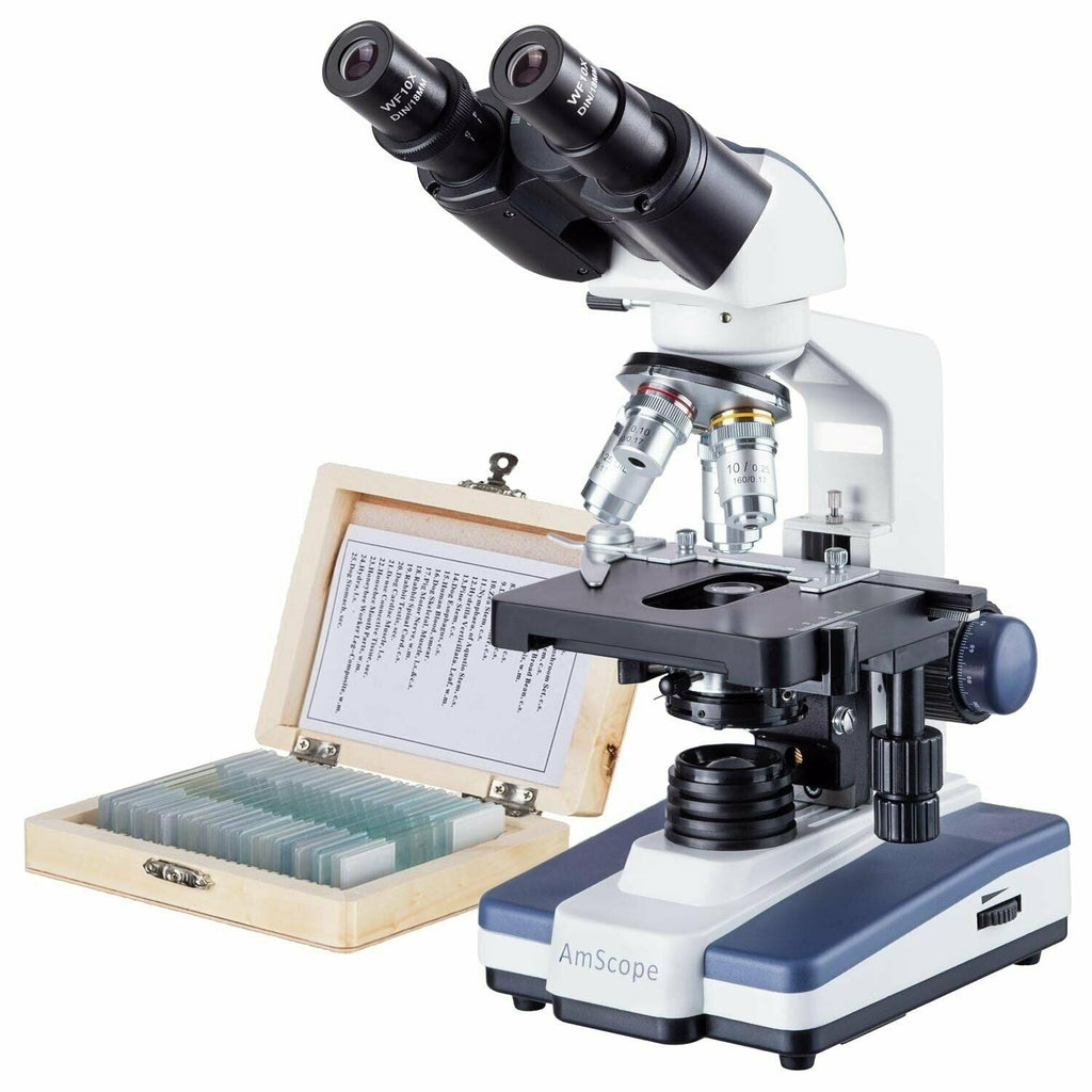 40X-2500X Binocular LED Compound Microscope w/ Siedentopf Head + 25 Pr ...