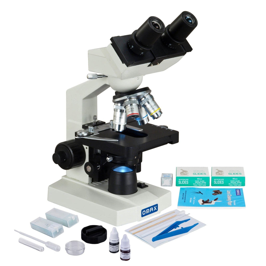 OMAX 2500X LED Binocular Microscope+Slide Preparation Kit+Blank Slide+ ...