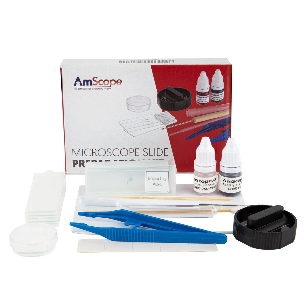 AmScope Microscope Slide Preparation Kit Including Slides, Stains ...
