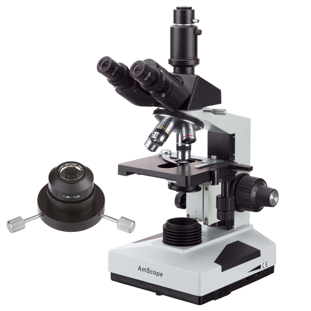 LED Simul-Focal Trinocular Darkfield Microscope w/Oil Condenser and Op ...
