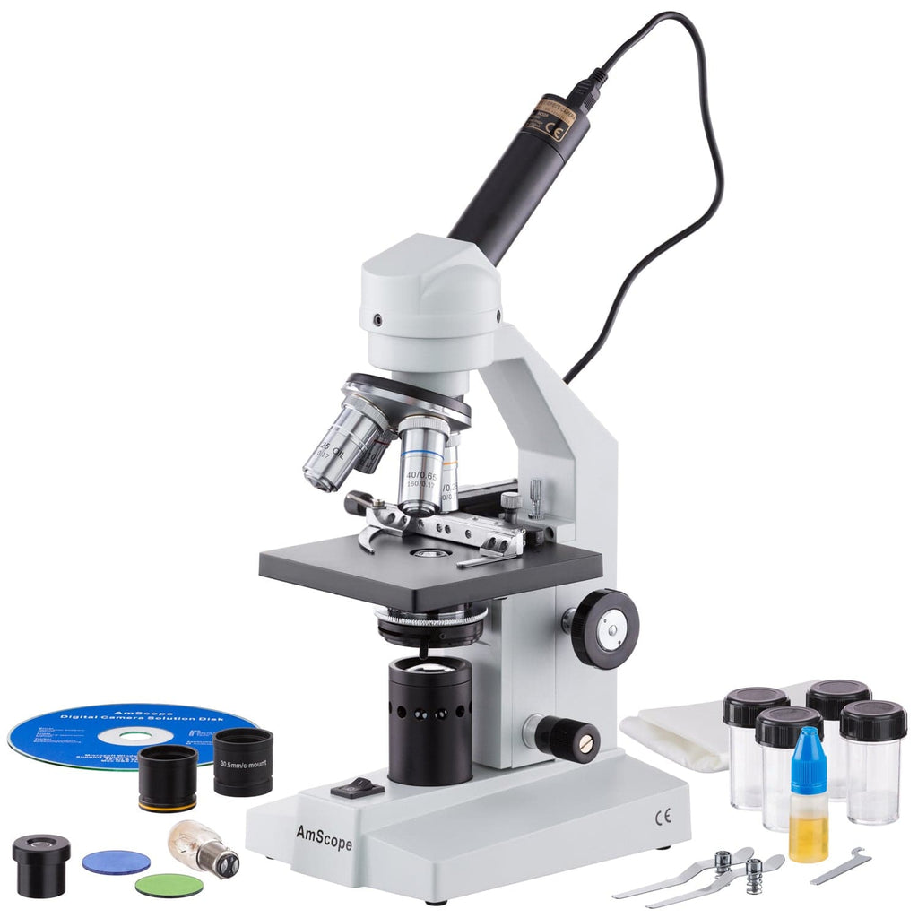 AmScope M500 Series Biological Student Cordless Monocular Compound Mic ...