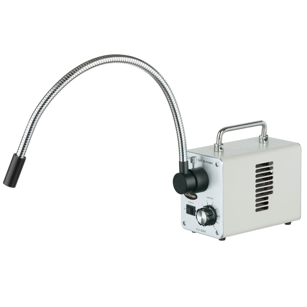 AmScope 50W LED Fiber Optic Single Gooseneck Light Microscope Illumina ...