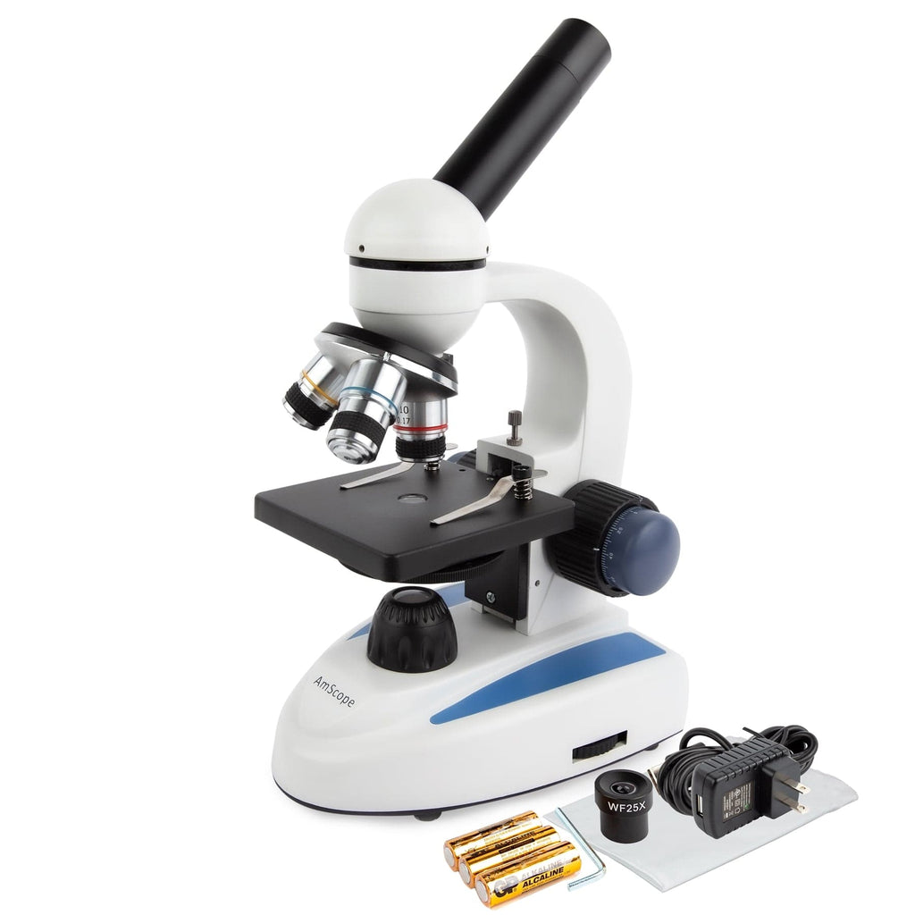 AmScope M158 Series Student Cordless Monocular Compound Microscope 40X ...