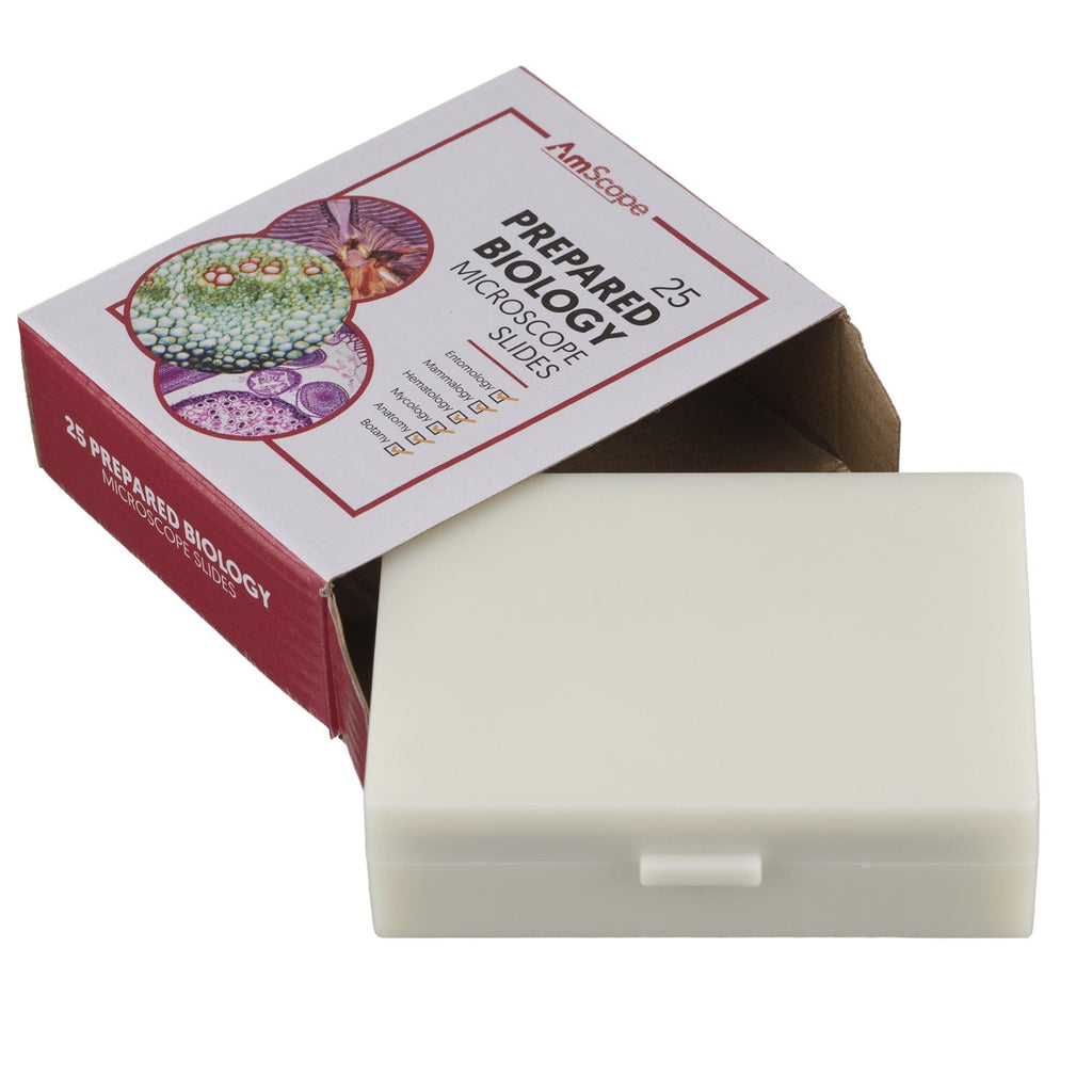 AmScope 25pc Prepared Glass Microscope Slides in Plastic Case with Pla ...