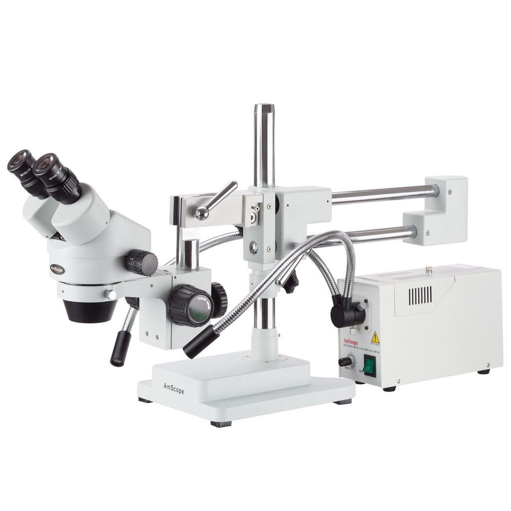 3.5X-90X Fiber Optic Dual Light Stereo Boom Microscope – AmScope EU